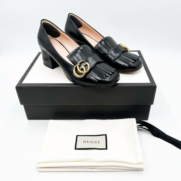 Gucci | Shoes | Gucci Gg Marmont Loafers Pumps Kiltie Fringe Block Mid ...
